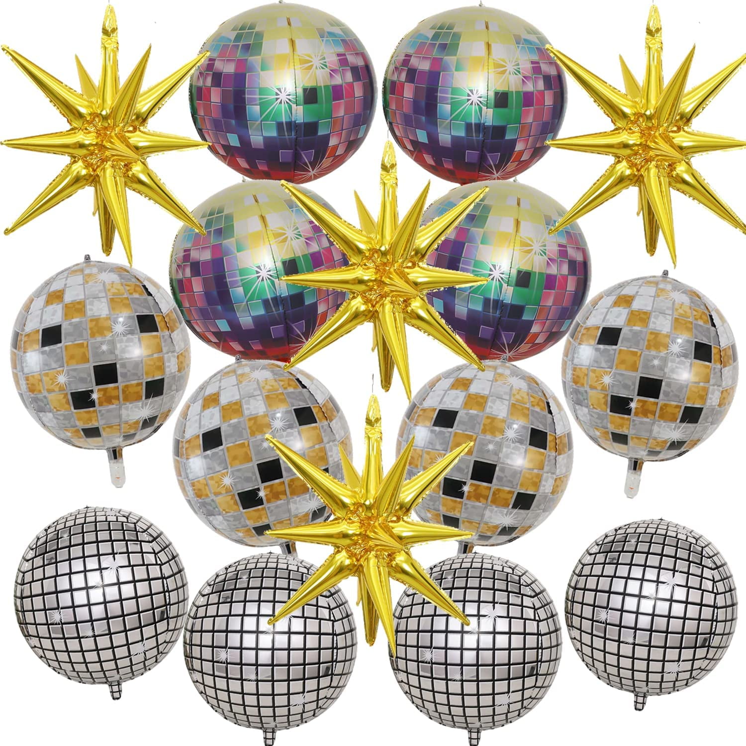 16Pcs Disco Ball Balloons, Huge Gold Explosion Star Aluminum Foil ...
