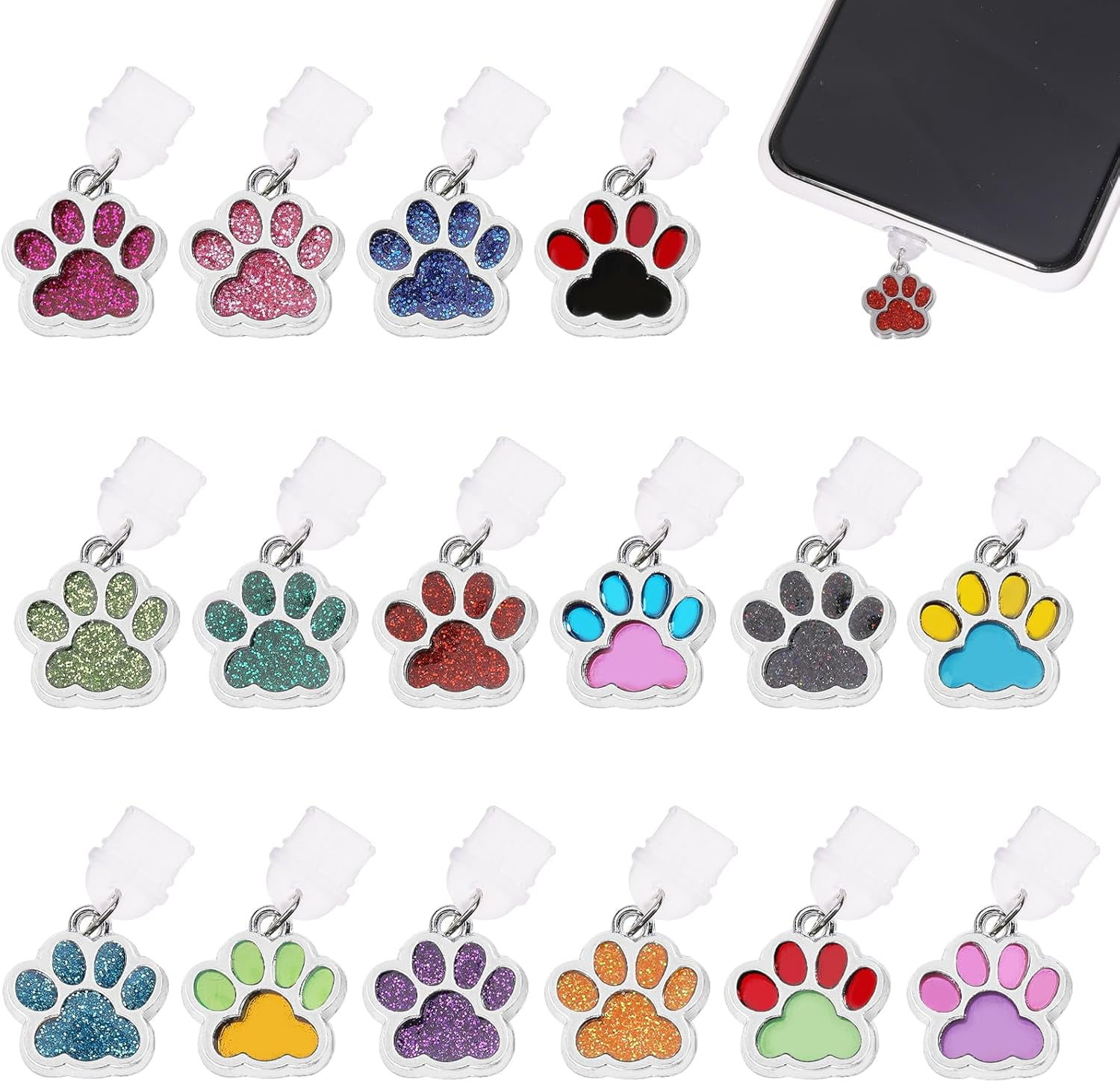 16Pcs Dog Paw Print Type-C Anti-dust Plug Charm Kawaii Dust Plugs with ...