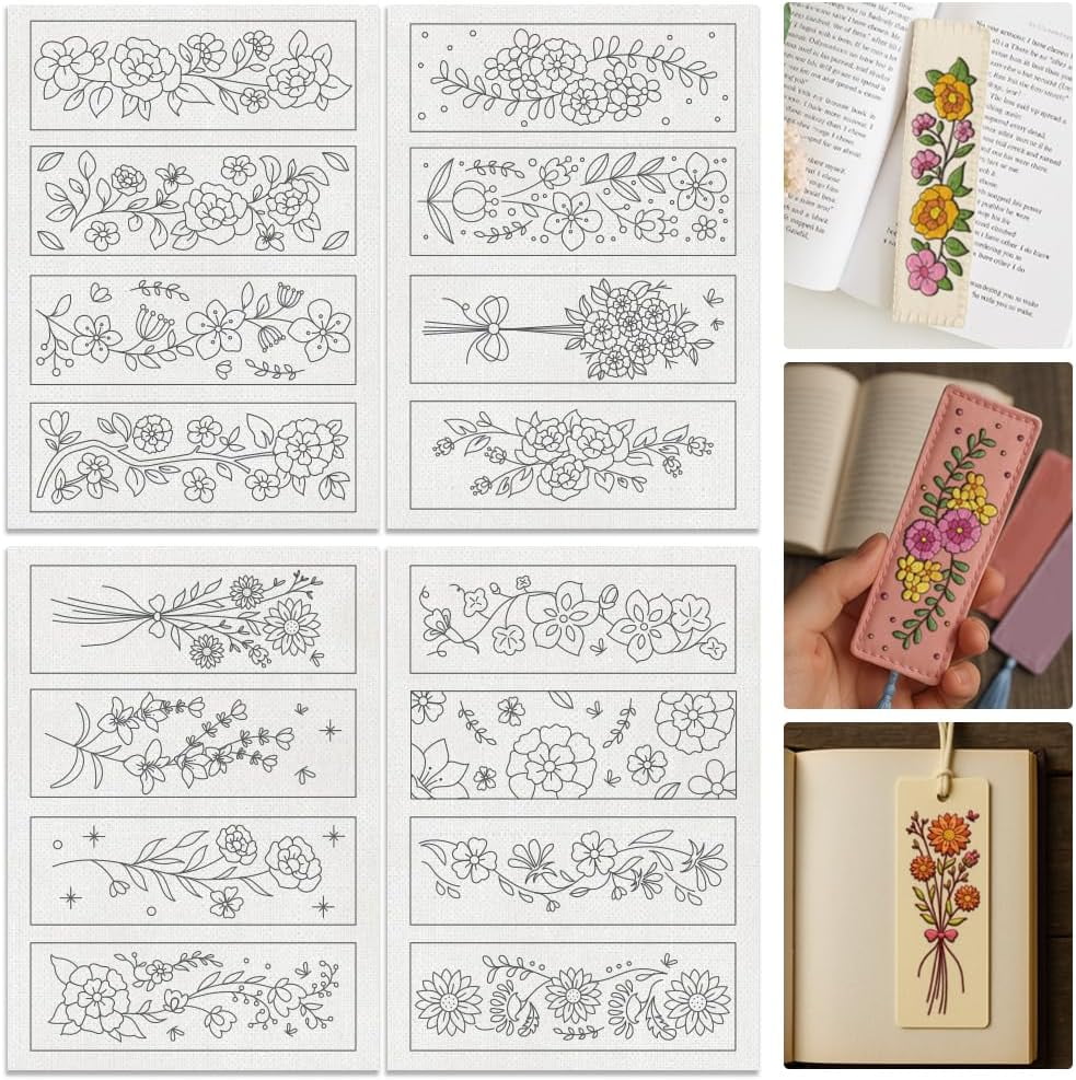 16Pcs Flower Vine Bookmark Embroidery Pattern Stabilizer 8.3"x11.7 ...