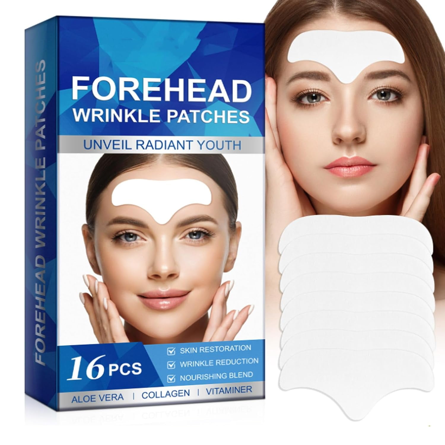 16Pcs Forehead Anti Wrinkle Patches, with Collagen, Vitamin E, Aloe ...