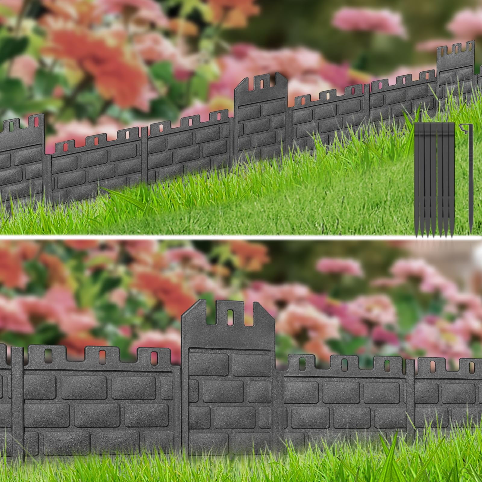 16Pcs Garden Edging Border No Dig Landscape Edging 8.2inch Tall Plastic ...