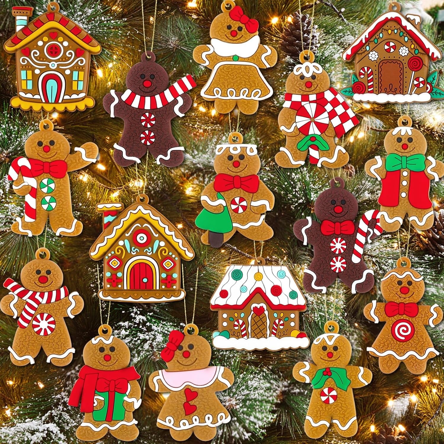 16Pcs Gingerbread Man Ornaments for Christmas Tree Hanging Decorations ...