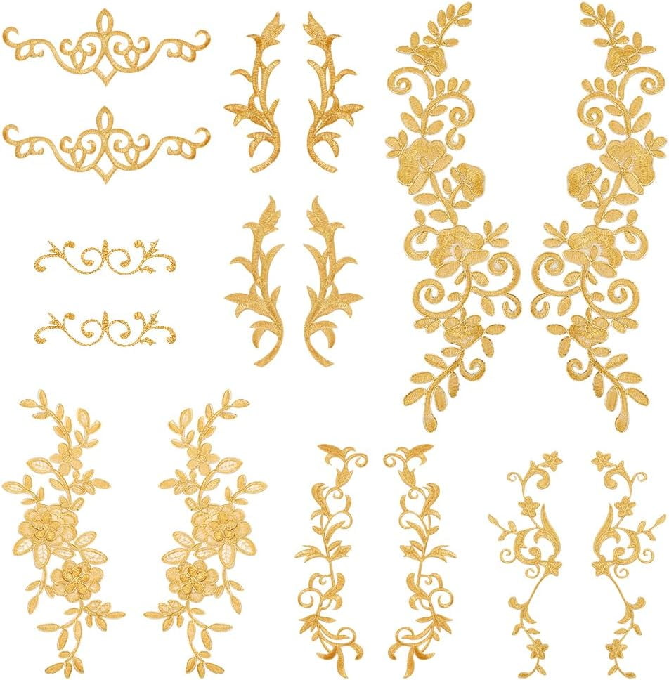 16Pcs Gold Flower Appliques 8 Styles Gold Flower Embroidery Patch ...