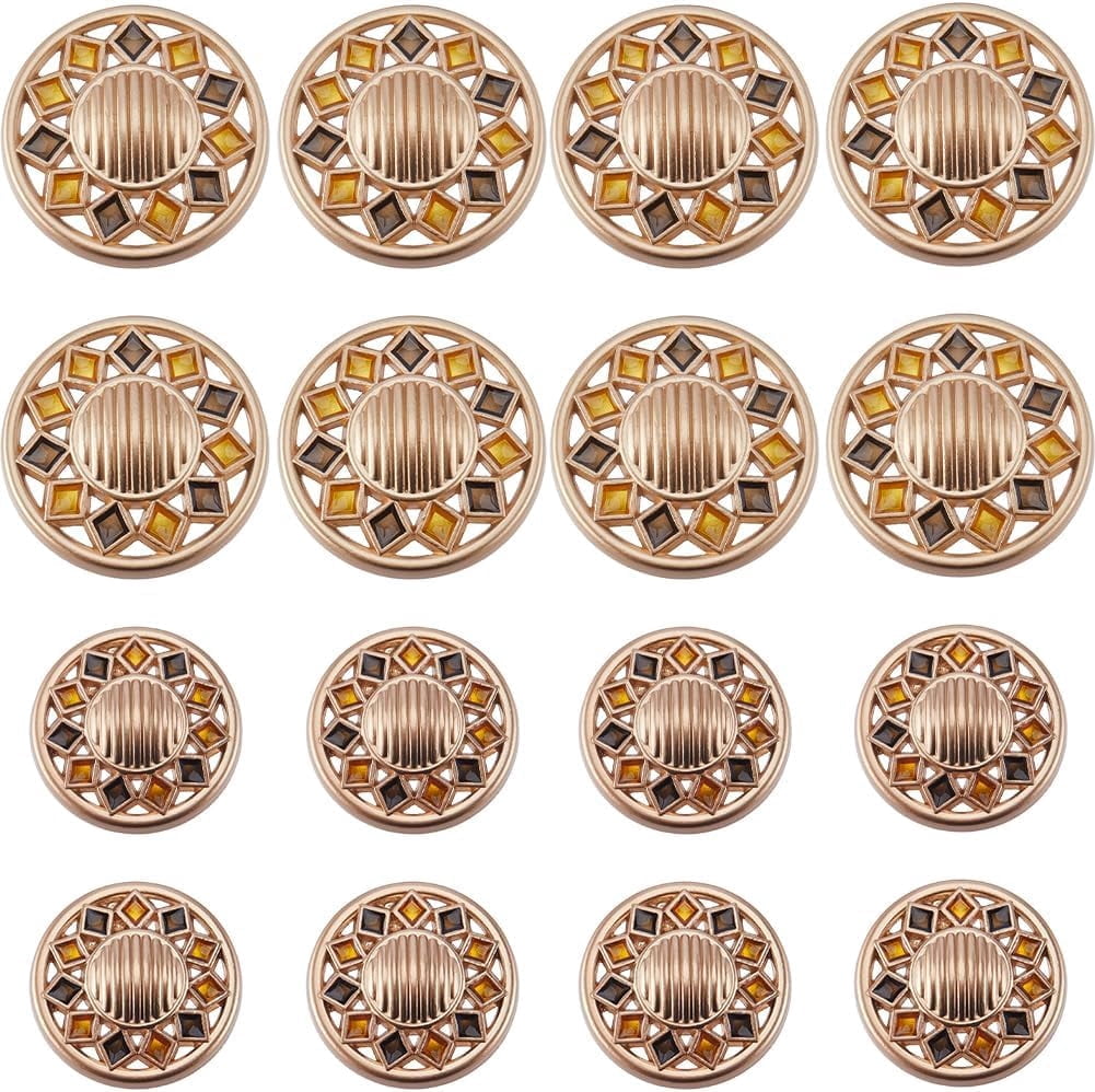 16Pcs Gold Metal Sewing Buttons 2 Style Alloy Enamel Shank Buttons Flat ...