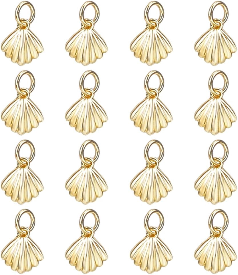 16Pcs Gold Sea Shell Dangle Charms 9mm Summer Hawaii Ocean Themed Charm ...