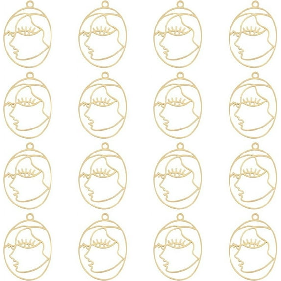 16Pcs Golden Abstract Face Charm Oval Woman Face Frame Charms Brass ...