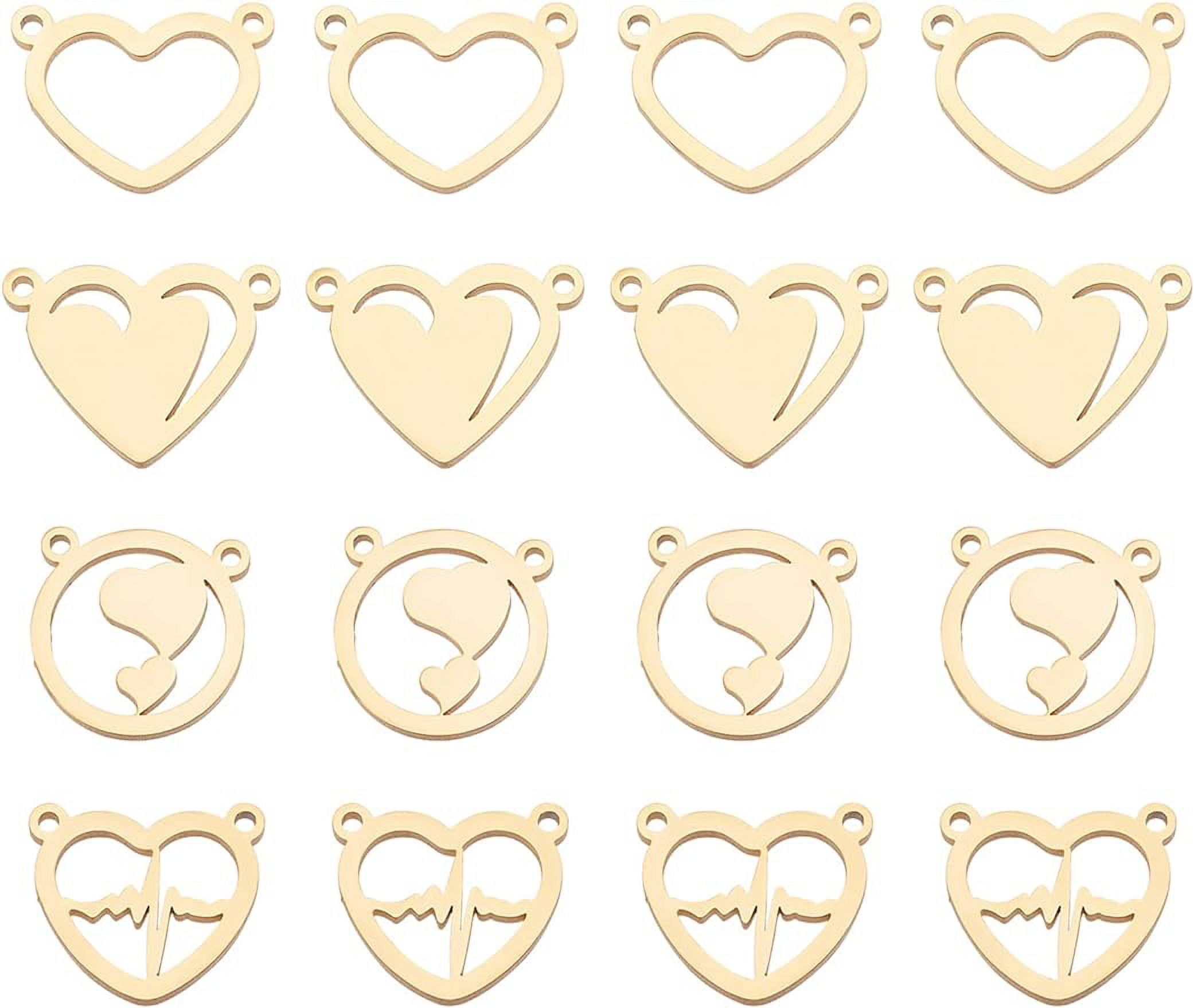 16Pcs Golden Heart Link Connector Charms 304 Stainless Steel Double ...