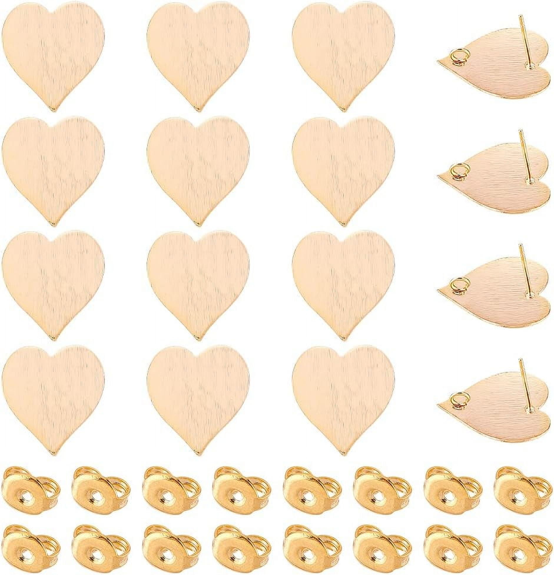 16Pcs Heart Stud Earring Findings Golden Love Ear Stud with 2.5mm Loop ...