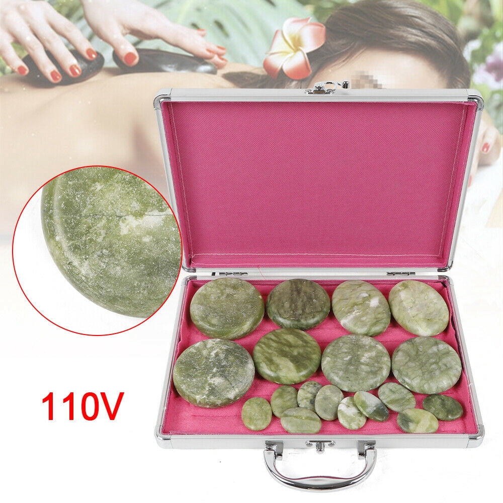 16Pcs Hot Massage Stones Kit Natural Jade Heated Warmer SPA Heating ...
