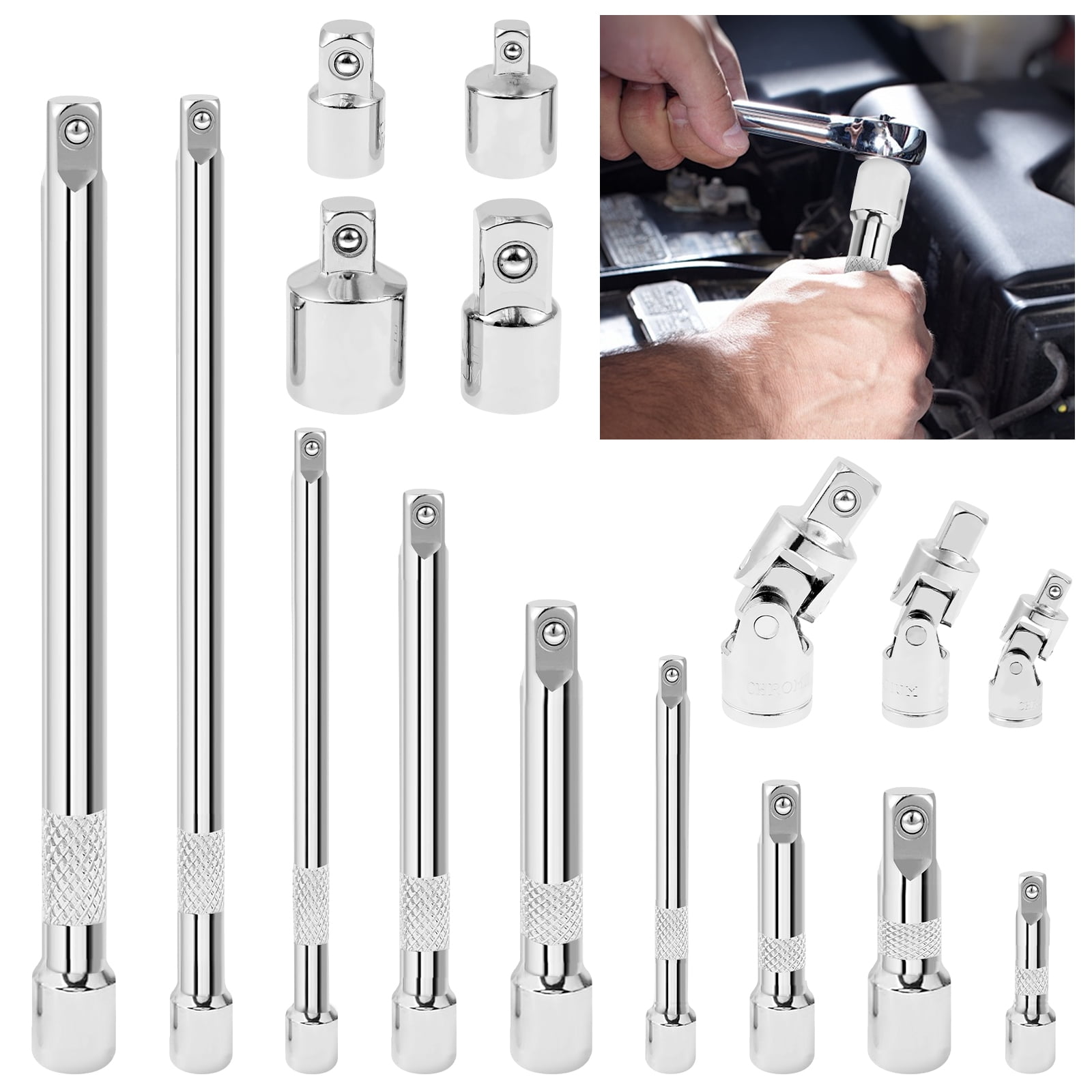 16Pcs Impact Socket Extension Bar Set Chrome Vanadium Steel Socket ...