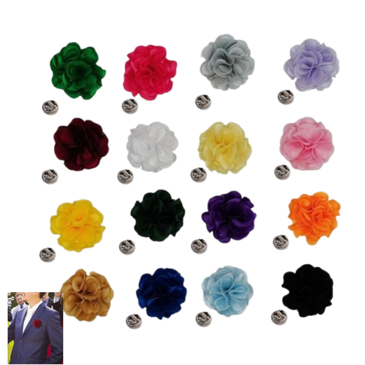 16Pcs Lapel Pin for Men and Women, Handmade Satin Flower Boutonniere ...