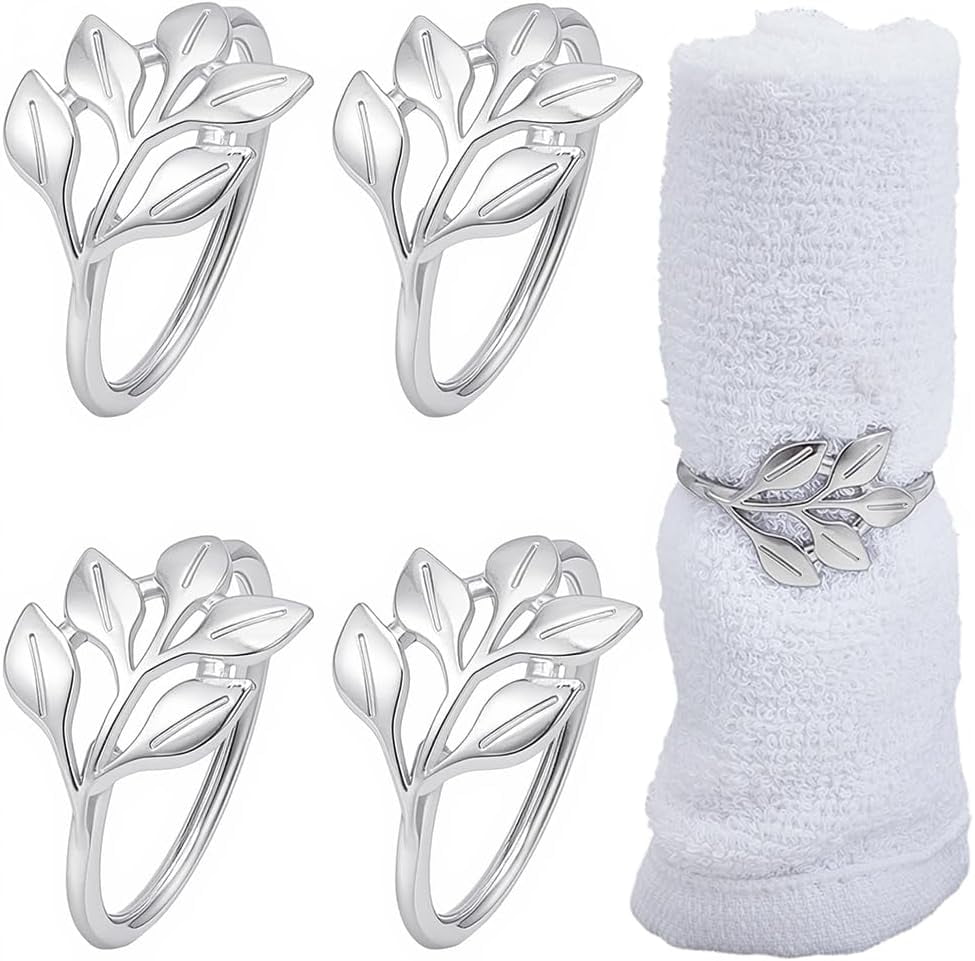 16Pcs Leaf Napkin Rings Silver Metal Alloy Fall Thanksgiving Christmas ...