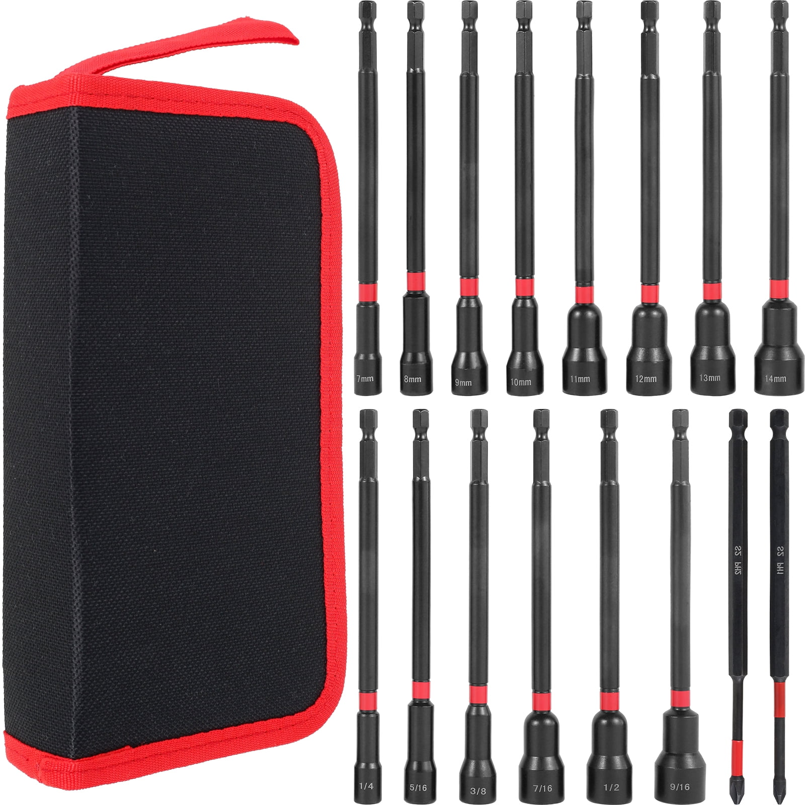 16Pcs Magnetic Nut Driver Set 6inch Impact Drill Socket Adapter SAE and Metric Nut Driver Set 1 ...