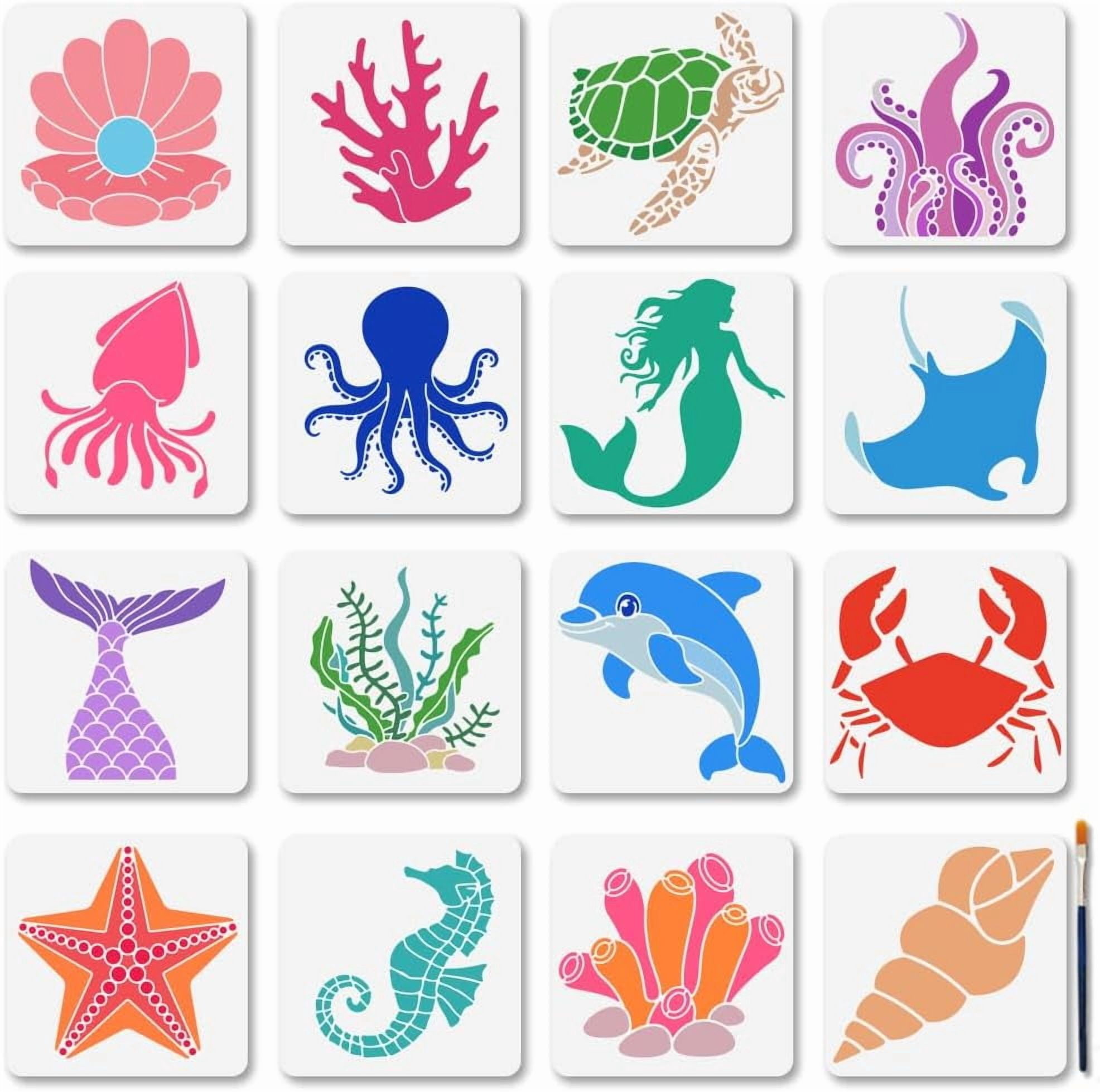 16Pcs Marine Life Stencil Set Reusable Ocean Stencils for Painting 5.9× ...