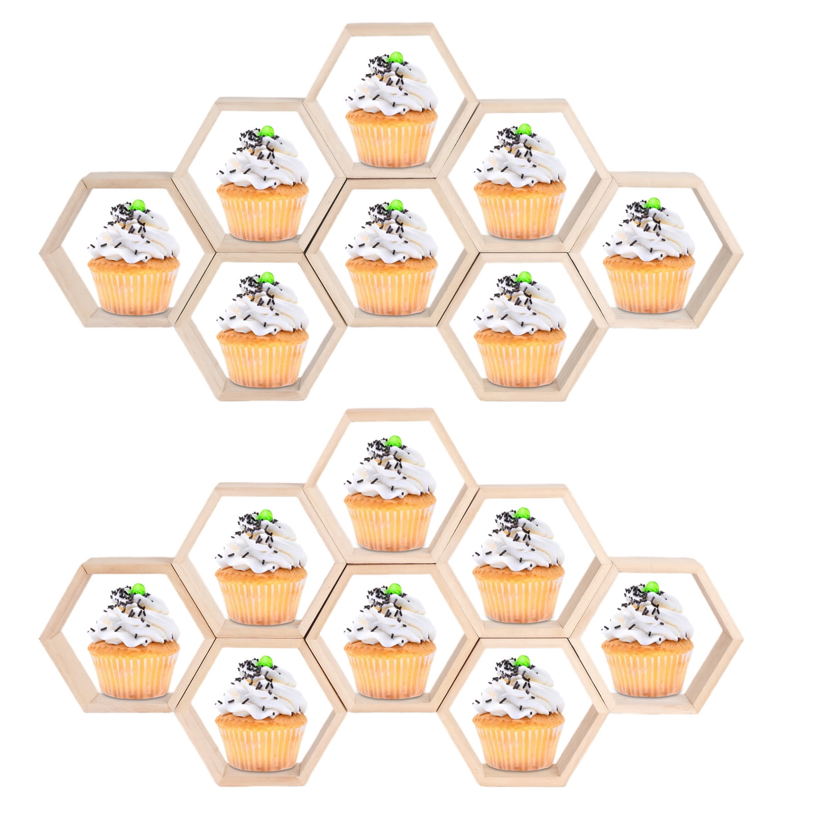 16Pcs Mini Honeycomb Cupcake Stand, Wooden Hexagon Cake Display Holder ...
