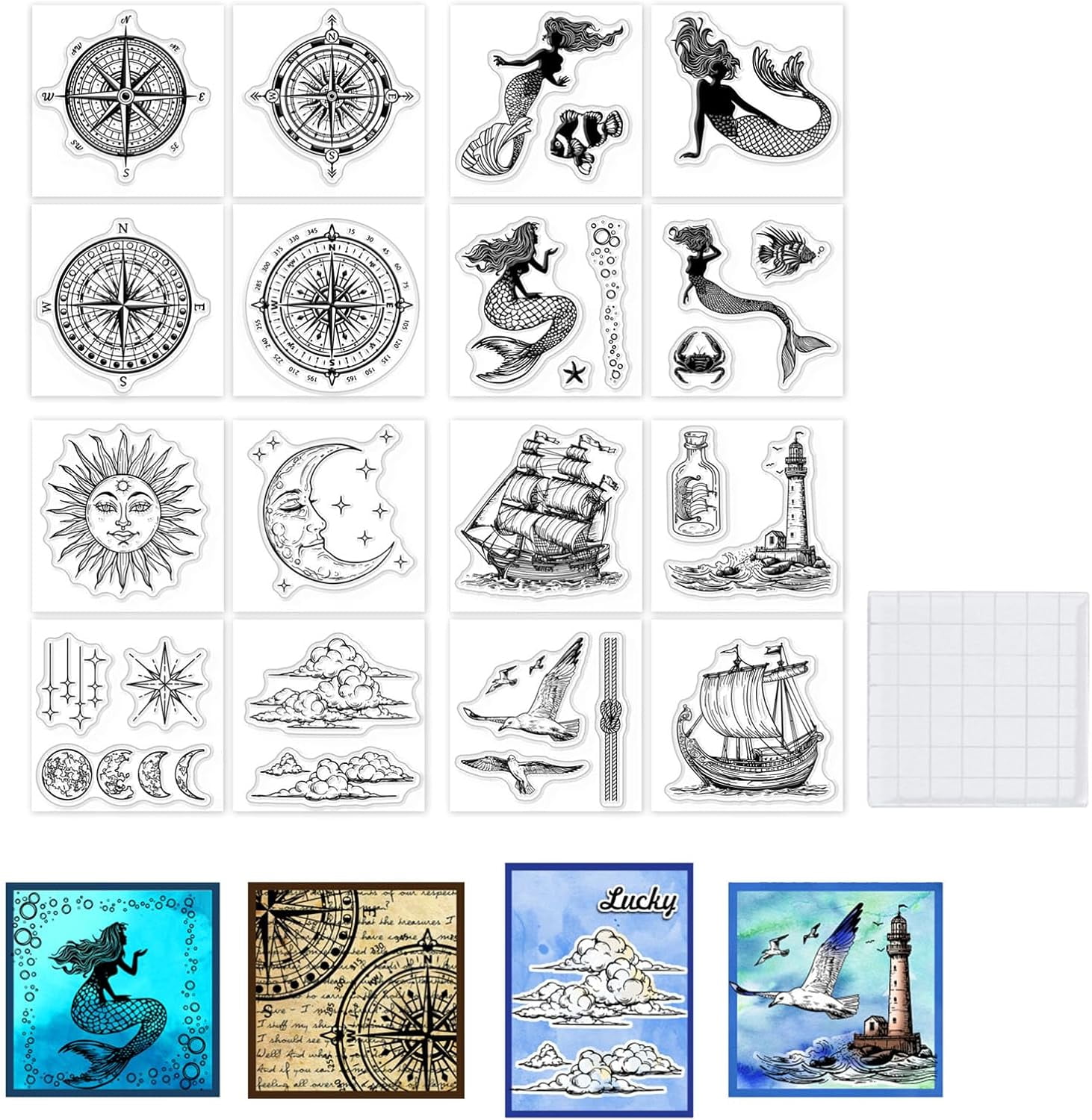 16Pcs Navigation Mini Clear Stamps with 1Pc Acrylic Stamping Block 2 ...
