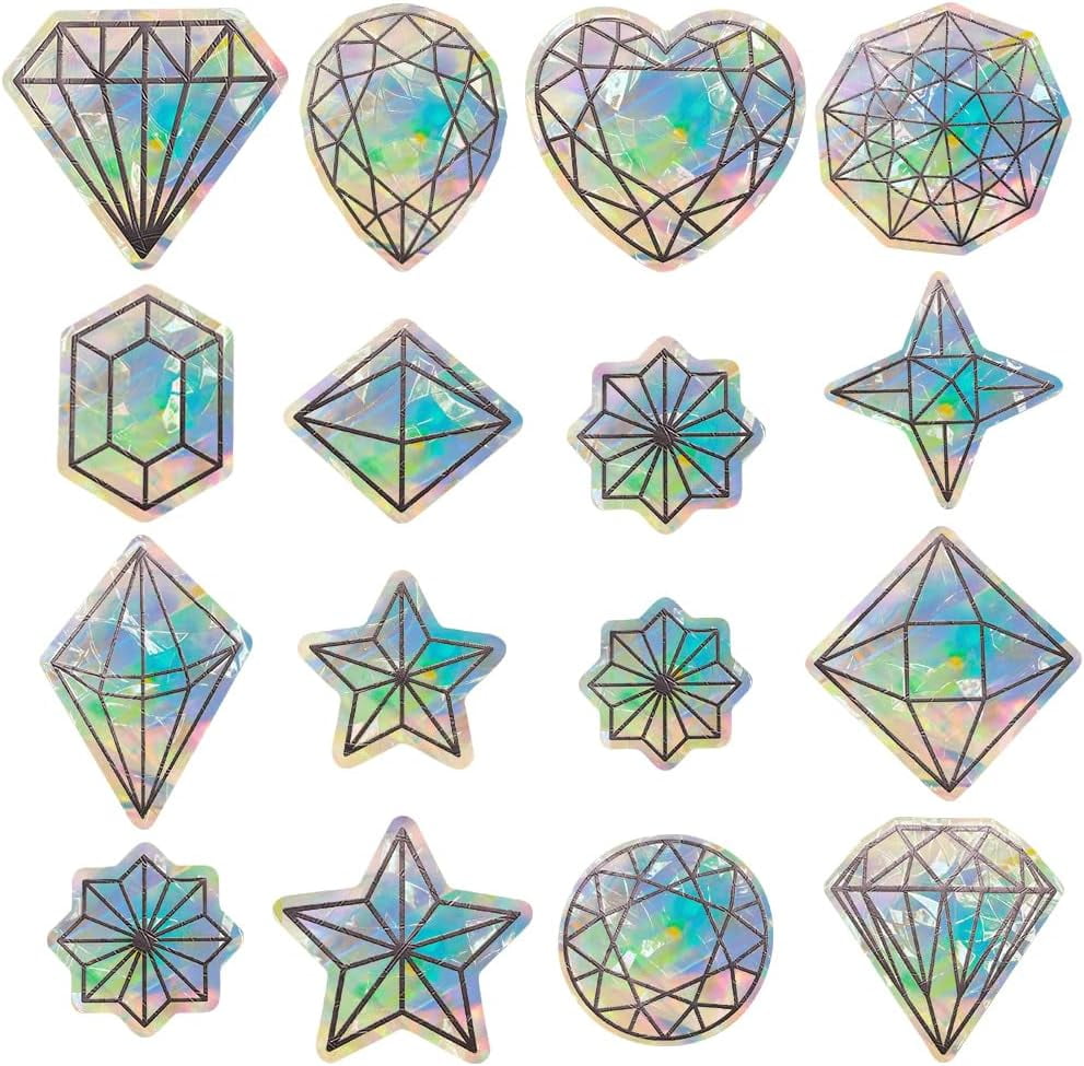 16Pcs PVC Diamond Heart Window Clings Heart Window Decals Mandala ...