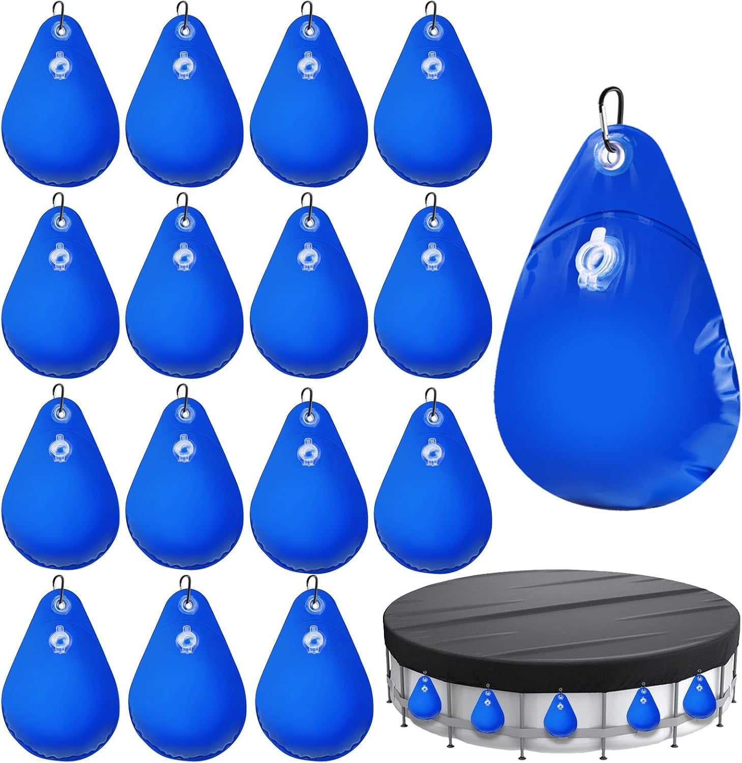 16Pcs Pool Cover Weights with Hooks, Swimming Pool Cover Hanging Bag ...