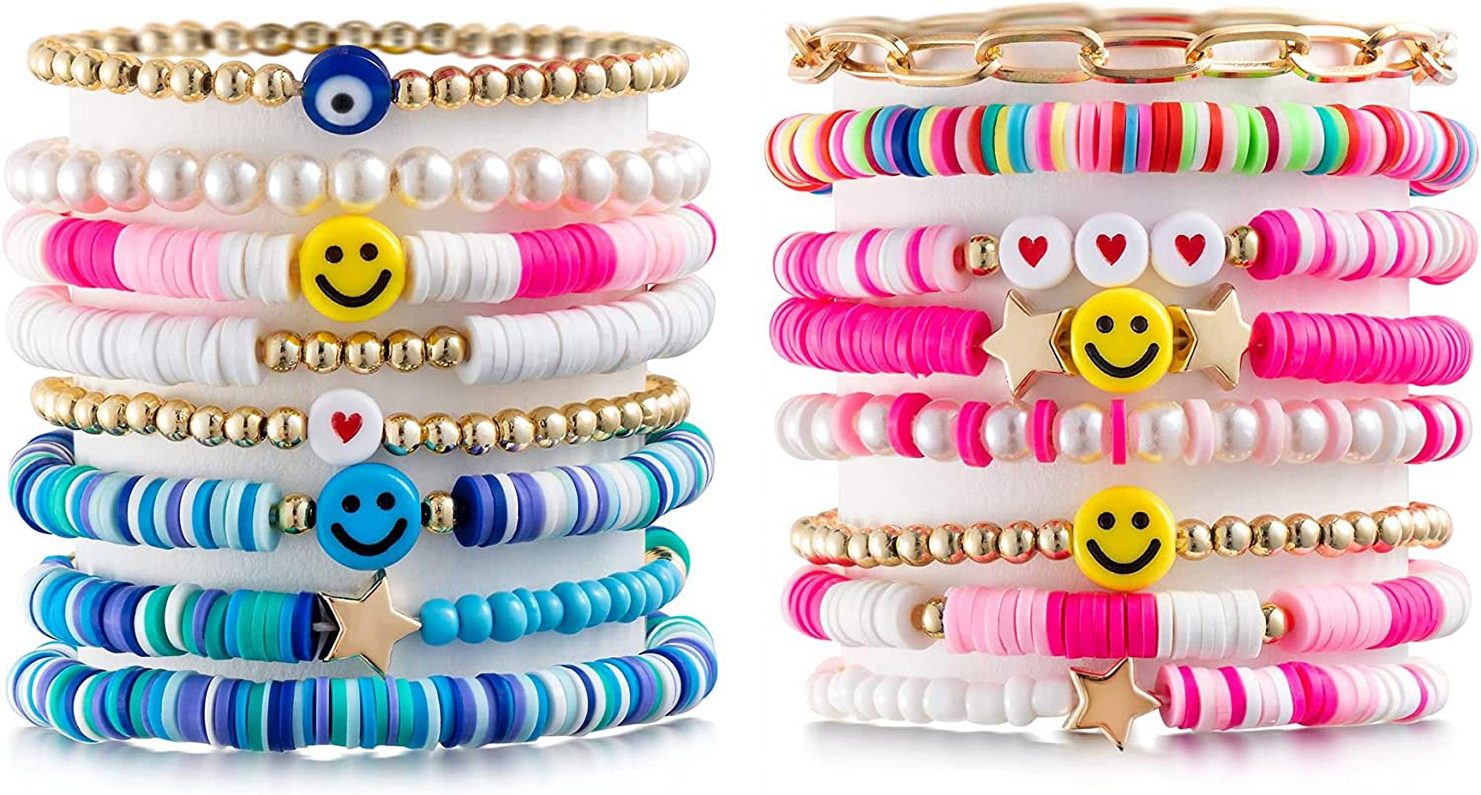 16Pcs Preppy Heishi Bracelets Set Colorful Smile Heart Star Evil Eye ...