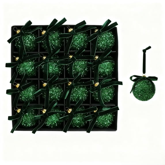 16Pcs Red Glitter Foam Christmas Ornaments With Velvet Ribbon - Festive ...