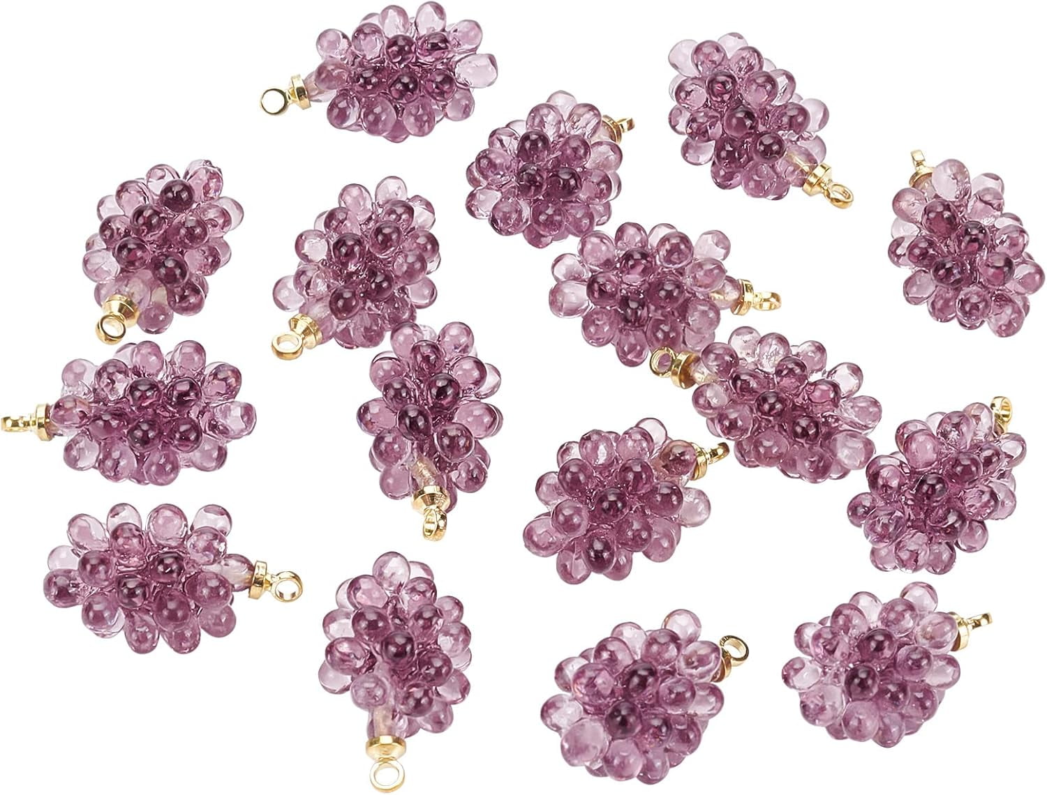 16Pcs Resin Pendants 3D Printed with Light Gold Plated Brass Loops Grape Medium Orchid 17x9mm ...