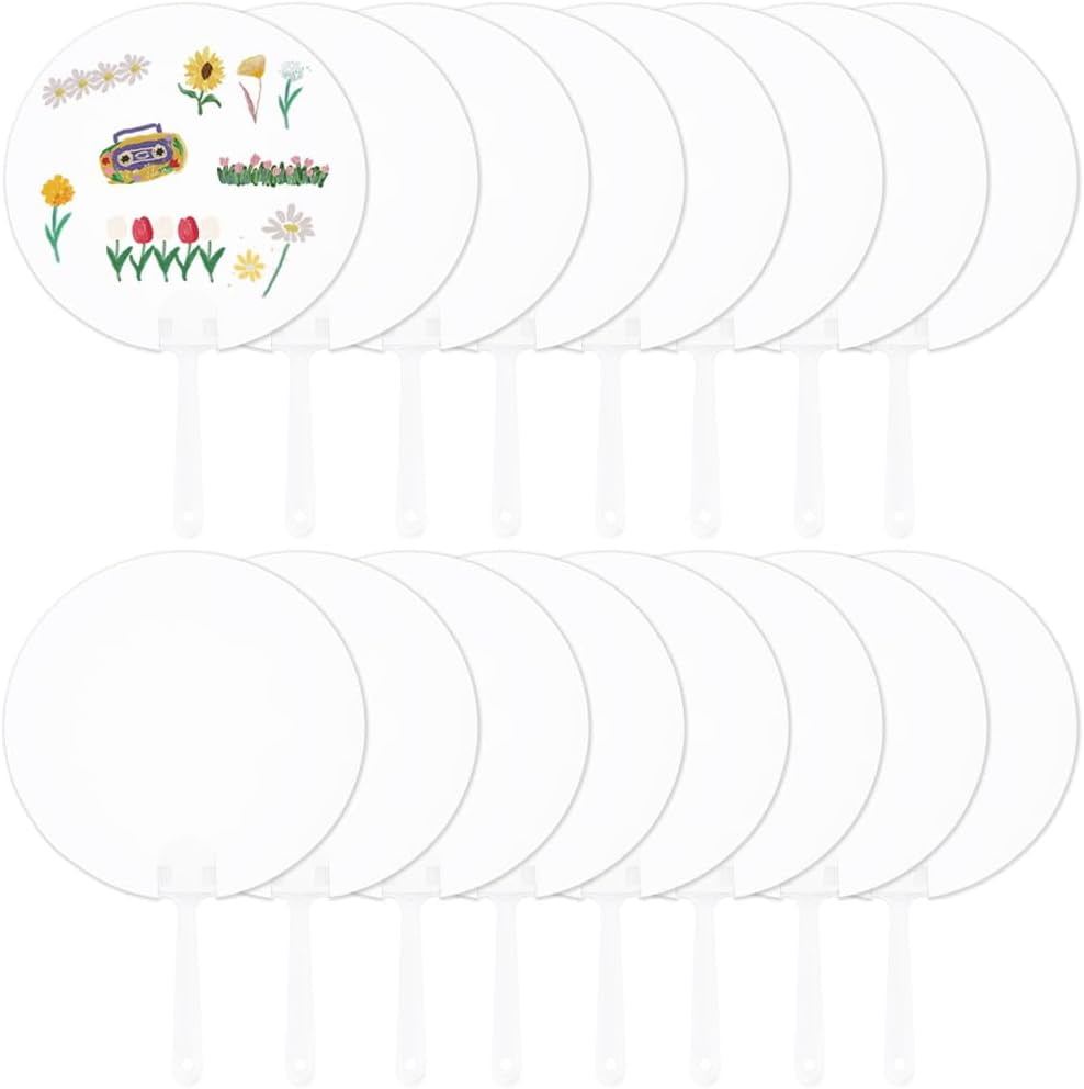 16Pcs Round Handheld Fans Blank White Paper Fans DIY Painting Fan Hand ...