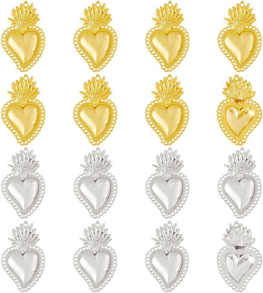 16Pcs Sacred Heart Charms Pendants Alloy Love Heart Charms Kawaii ...