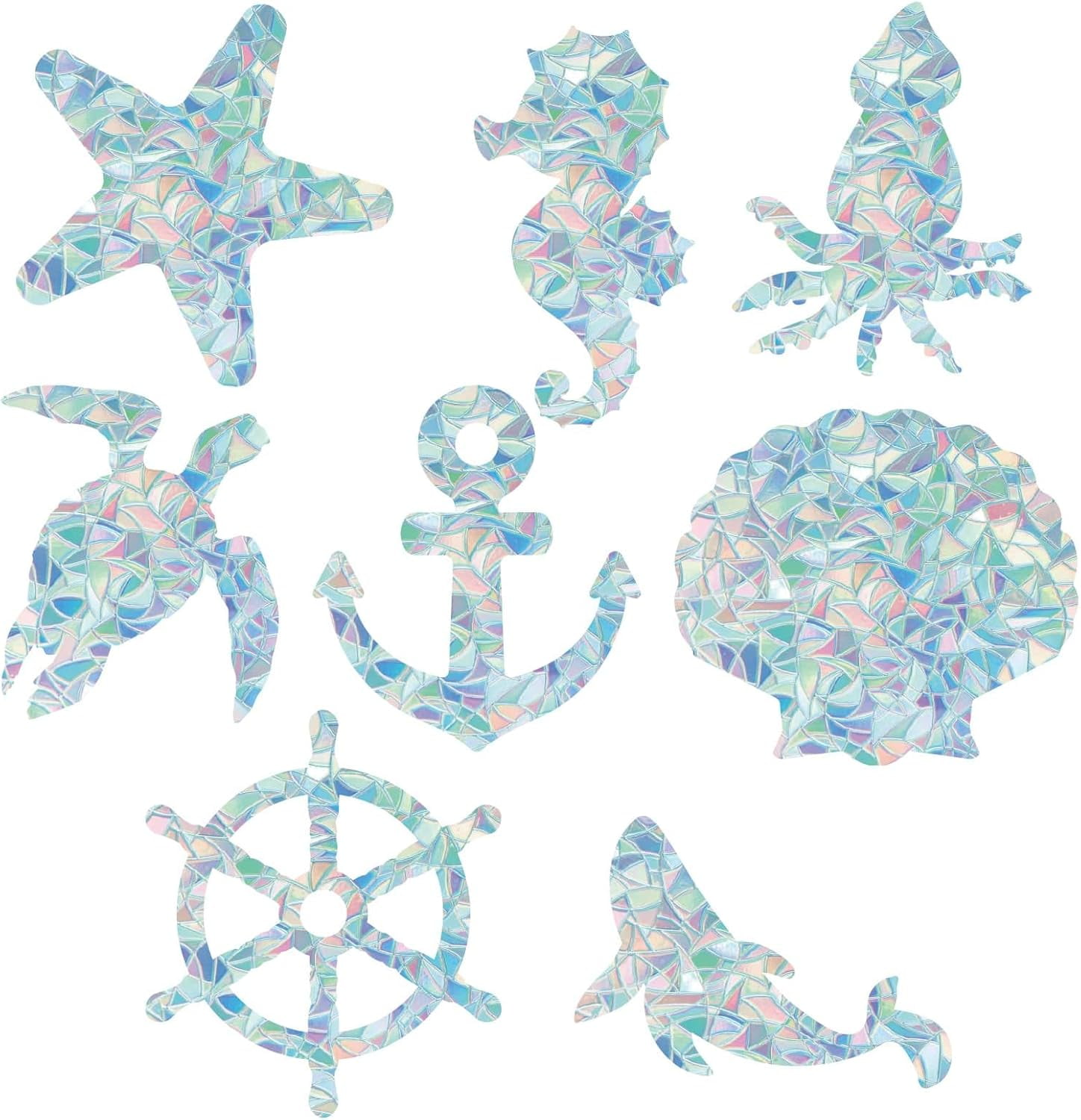 16Pcs Sea Animal Large Window Clings 8 Styles Rainbow Glass 3D Sun ...
