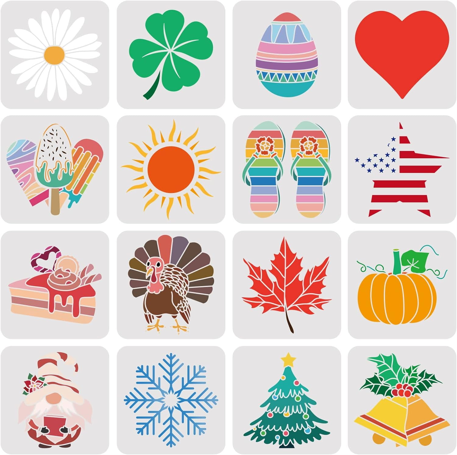 16Pcs Seasonal Icons Stencil Template 7.9x7.9 inch Reusable Template ...