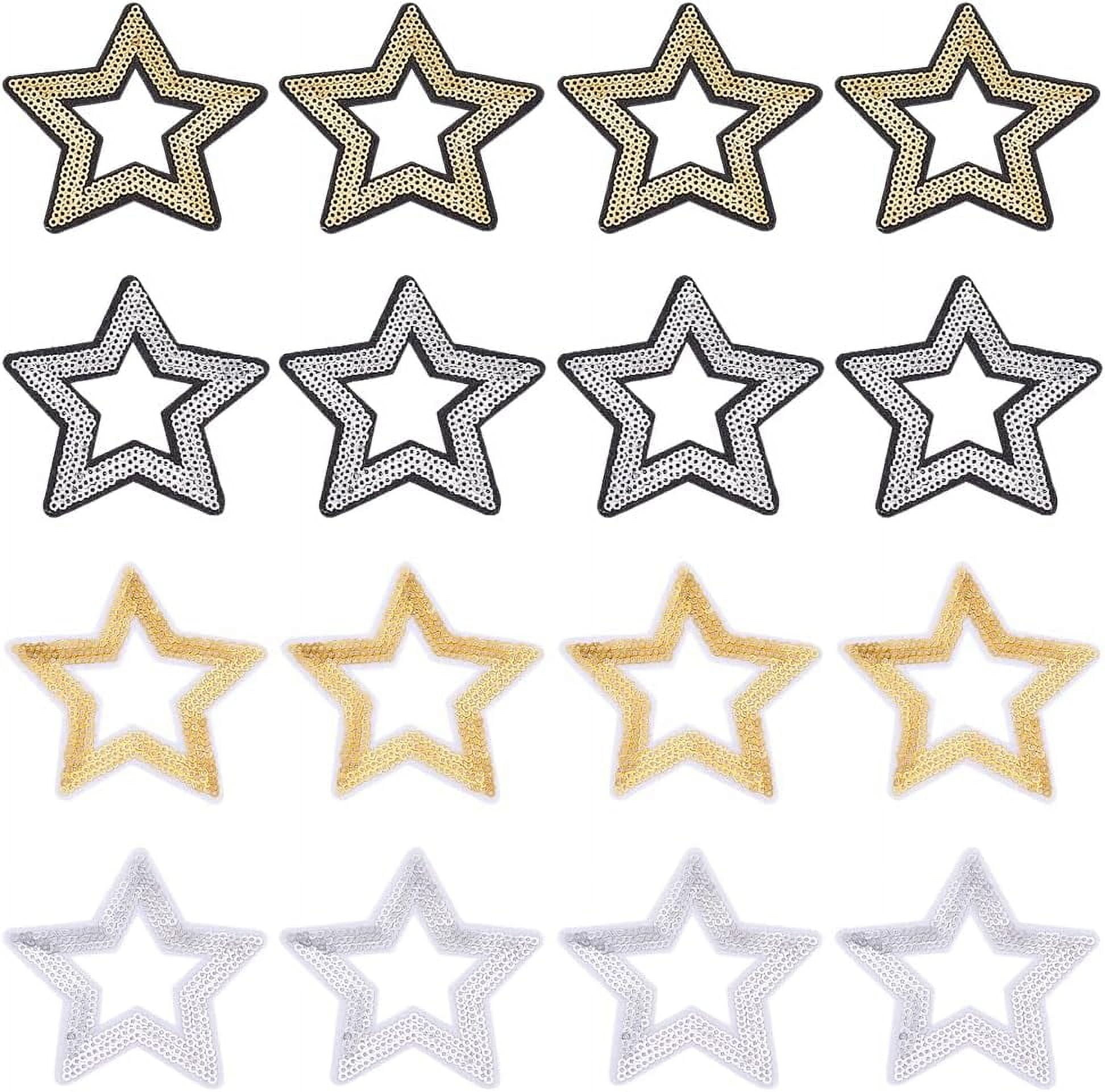 16Pcs Sequin Star Iron on Patches 4 Colors Sew on Star Embroidered ...