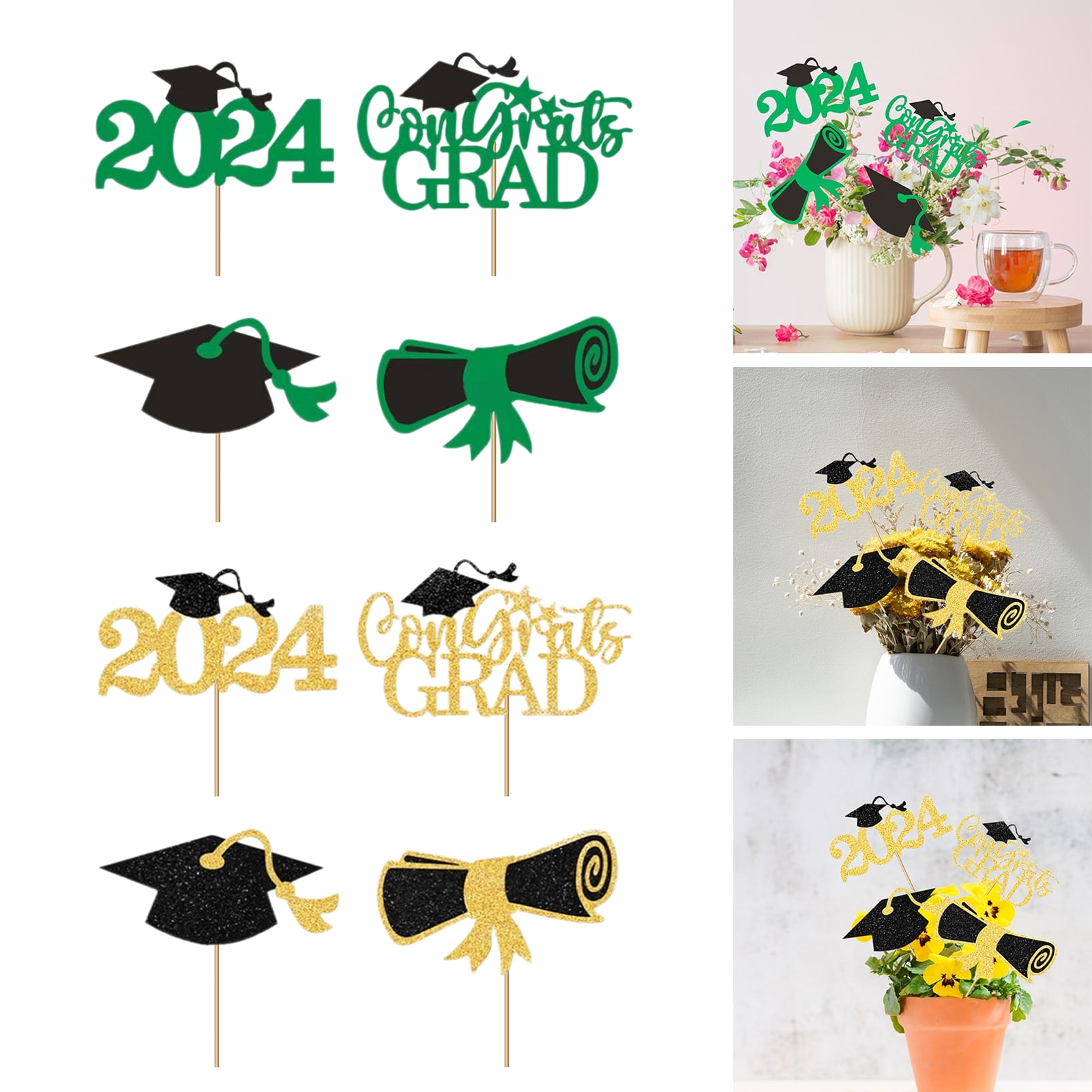 16Pcs/Set Cake Card Class of 2024 Graduation Black Golden Theme Table ...