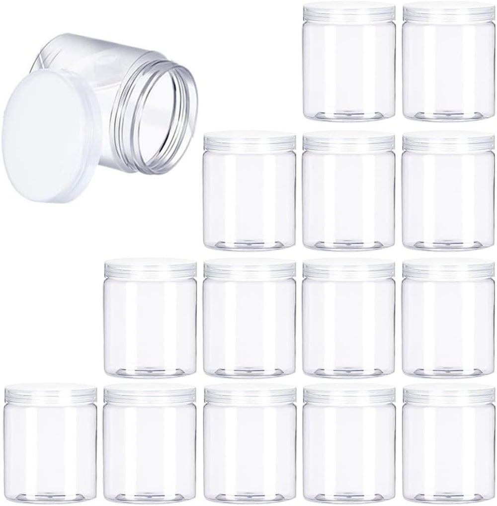 16Pcs Small Plastic Jars with Lids,Round Storage Jars,Wide-mouth ...