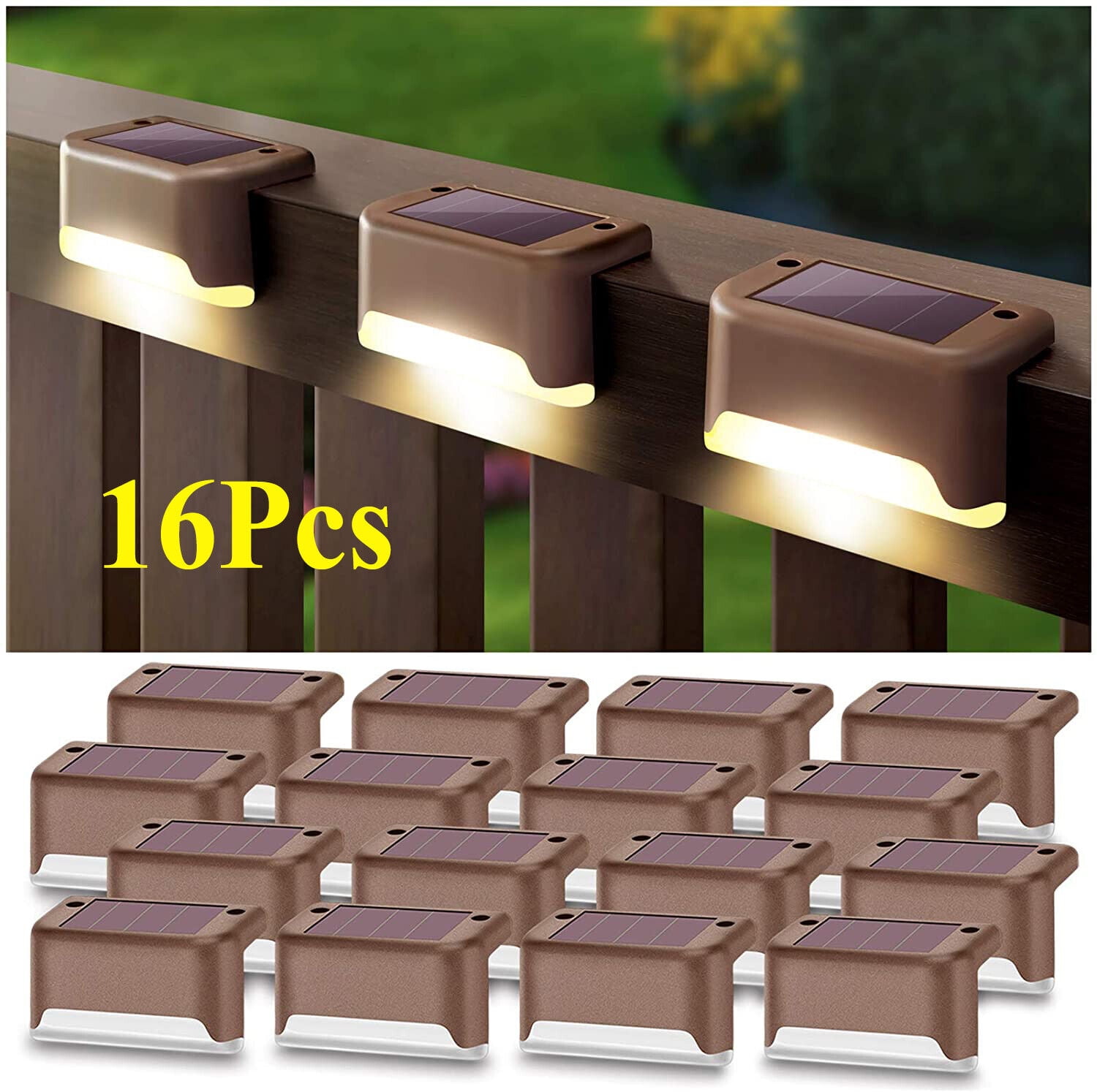 16Pcs Solar Stairs LED Lamps Bright Deck Steps Fence Patio Outdoor ...