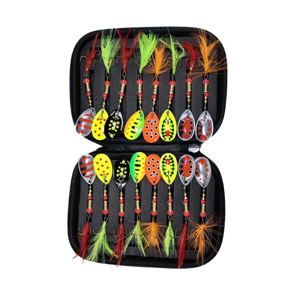 16Pcs Spinner Baits Trouts Fishing Lures Sequins Baits Treble Hook Hard ...