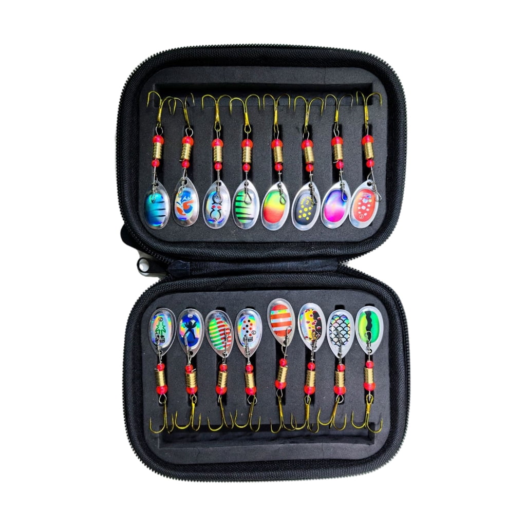 16Pcs Spinner Baits Trouts Fishing Lures Sequins Baits Treble Hook Hard ...