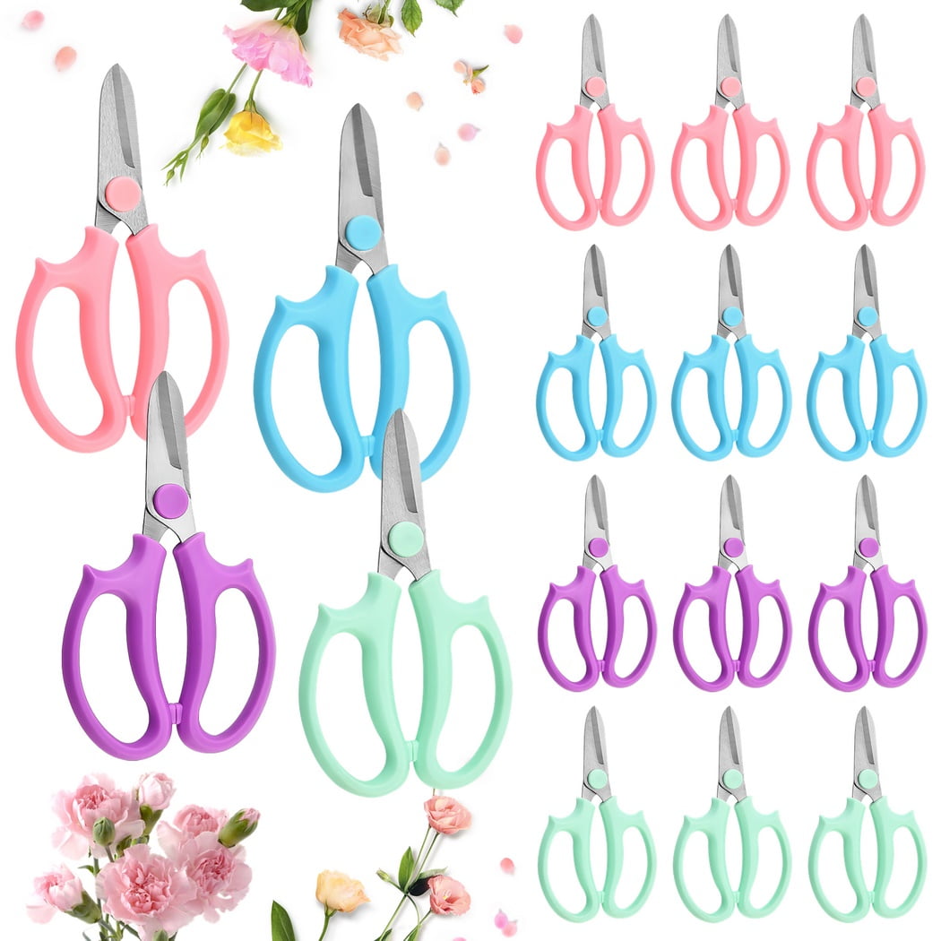 16Pcs Stainless Steel Flower Scissors, Floral Shears with Comfortable Handles, Garden Pruning ...