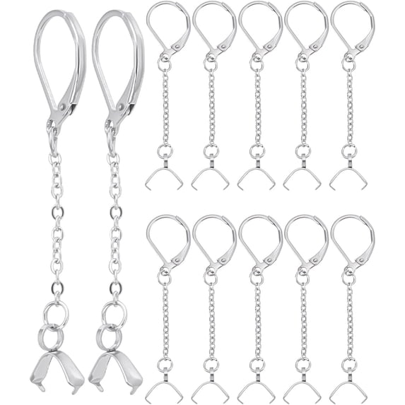 16Pcs Stainless Steel Leverback Earring Hooks Ear Hook with Drop Chain ...