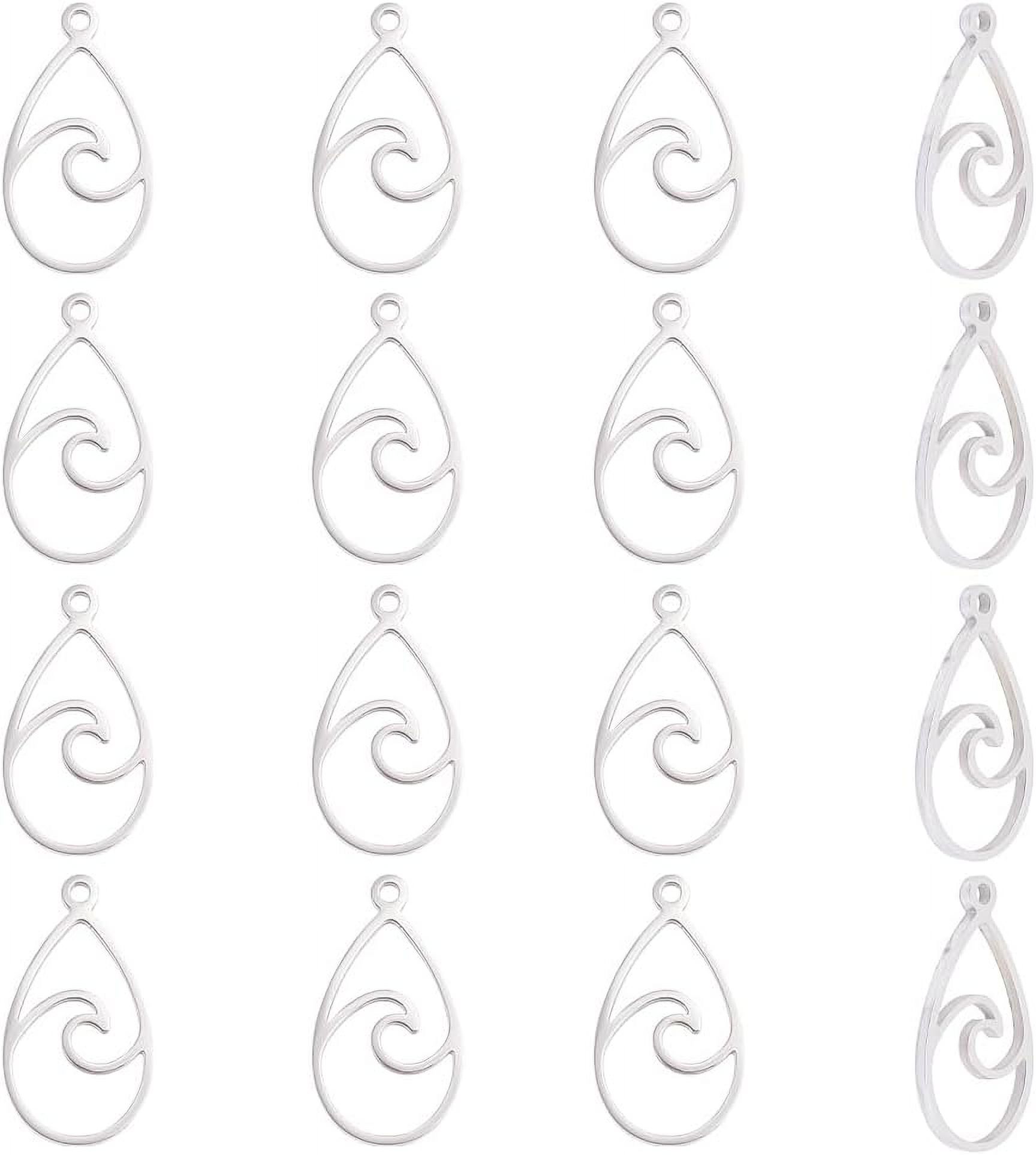 16Pcs Stainless Steel Wave Teardrop Charms Ocean Pendant Laser Cut ...