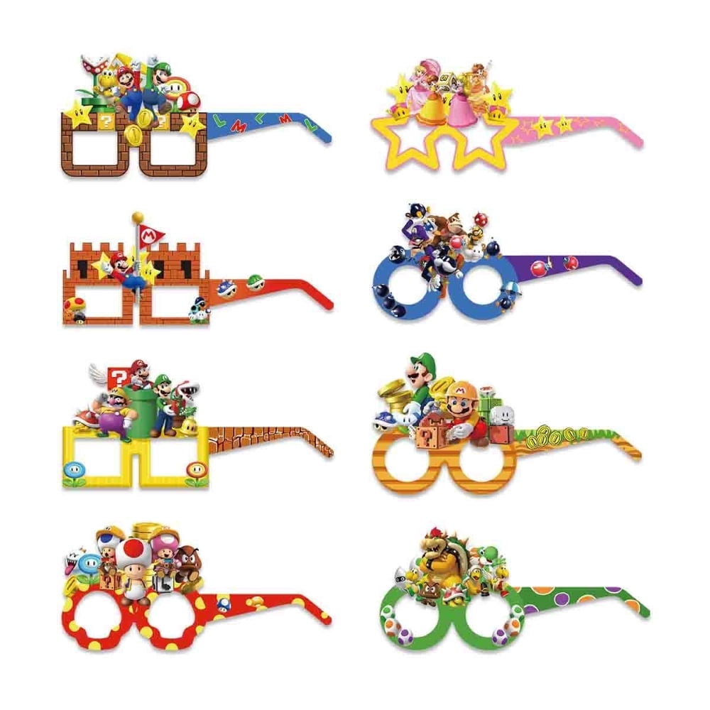 16Pcs Super Mario Bros Themed Glasses, Party Supplies Photo Booth Prop ...