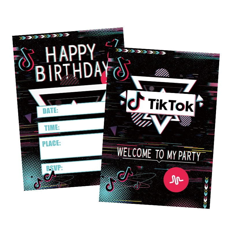 16Pcs Tik Tok Theme Party Invitation Card Birthday Party Decor supplies ...