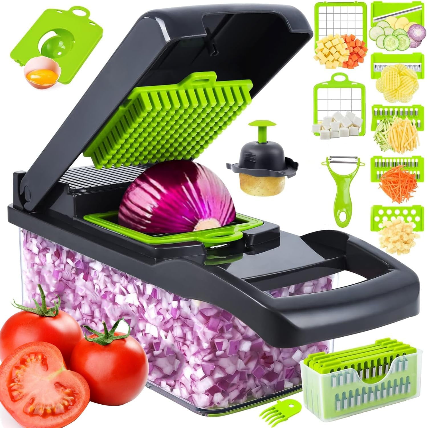 16Pcs Vegetable Choppers, Pro Onion Chopper,Multifunctional 16 in 1 ...