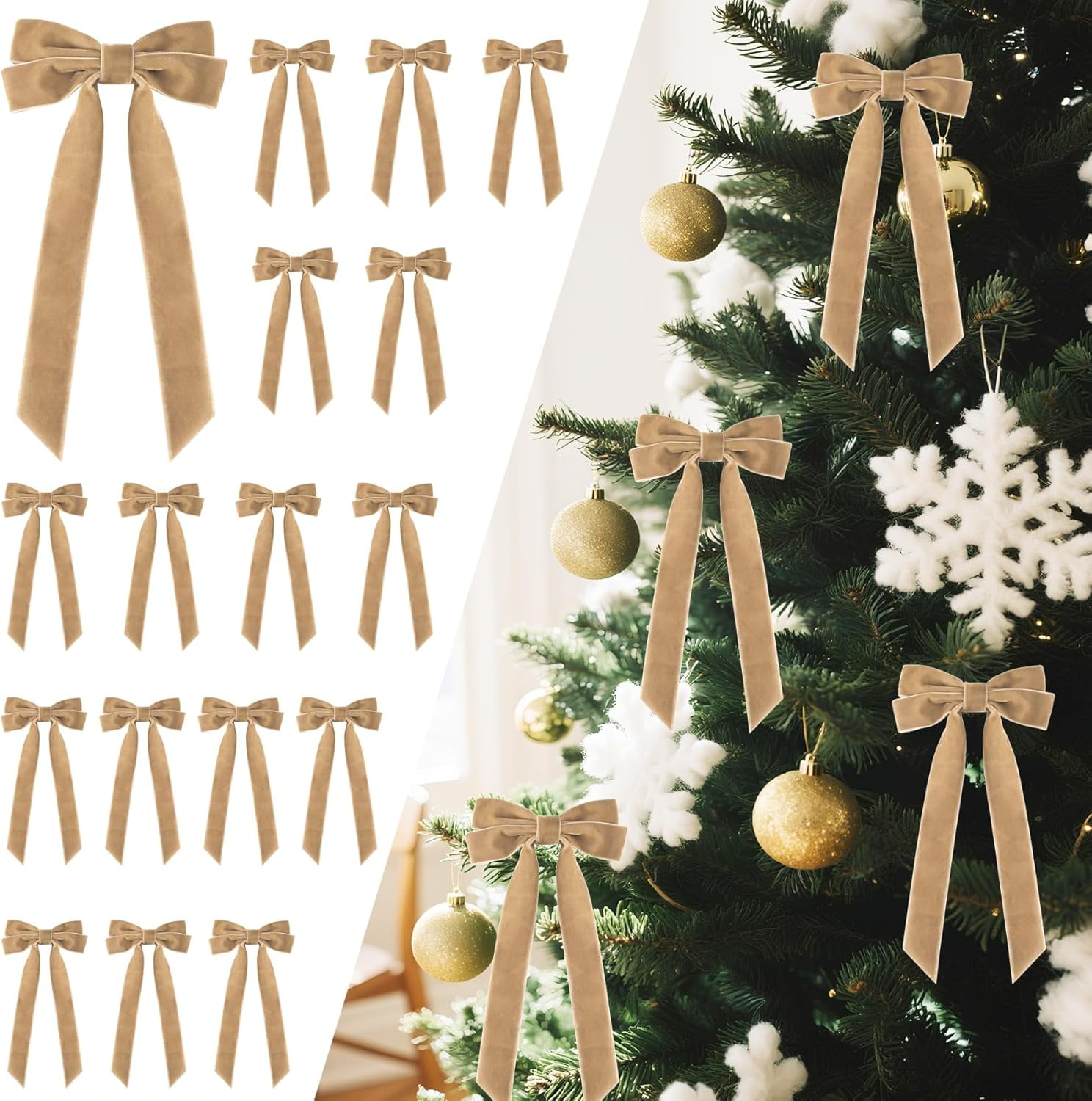 16Pcs Velvet Ribbon Bows for Christmas Tree, Vintage Rustic Small Craft ...