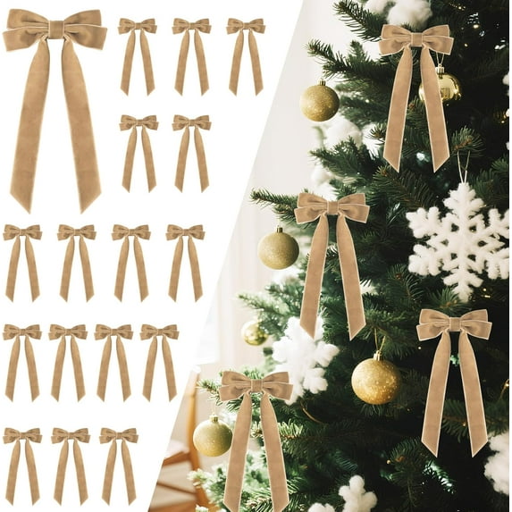 16Pcs Velvet Ribbon Bows for Christmas Tree, Vintage Rustic Small Craft ...