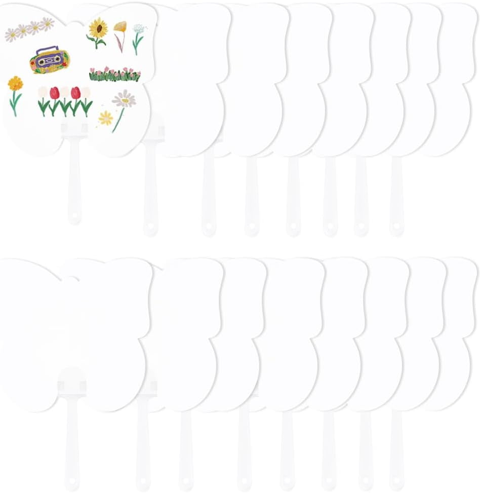 16Pcs White Paper Fans Handheld Fans Blank DIY Painting Fan Butterfly ...