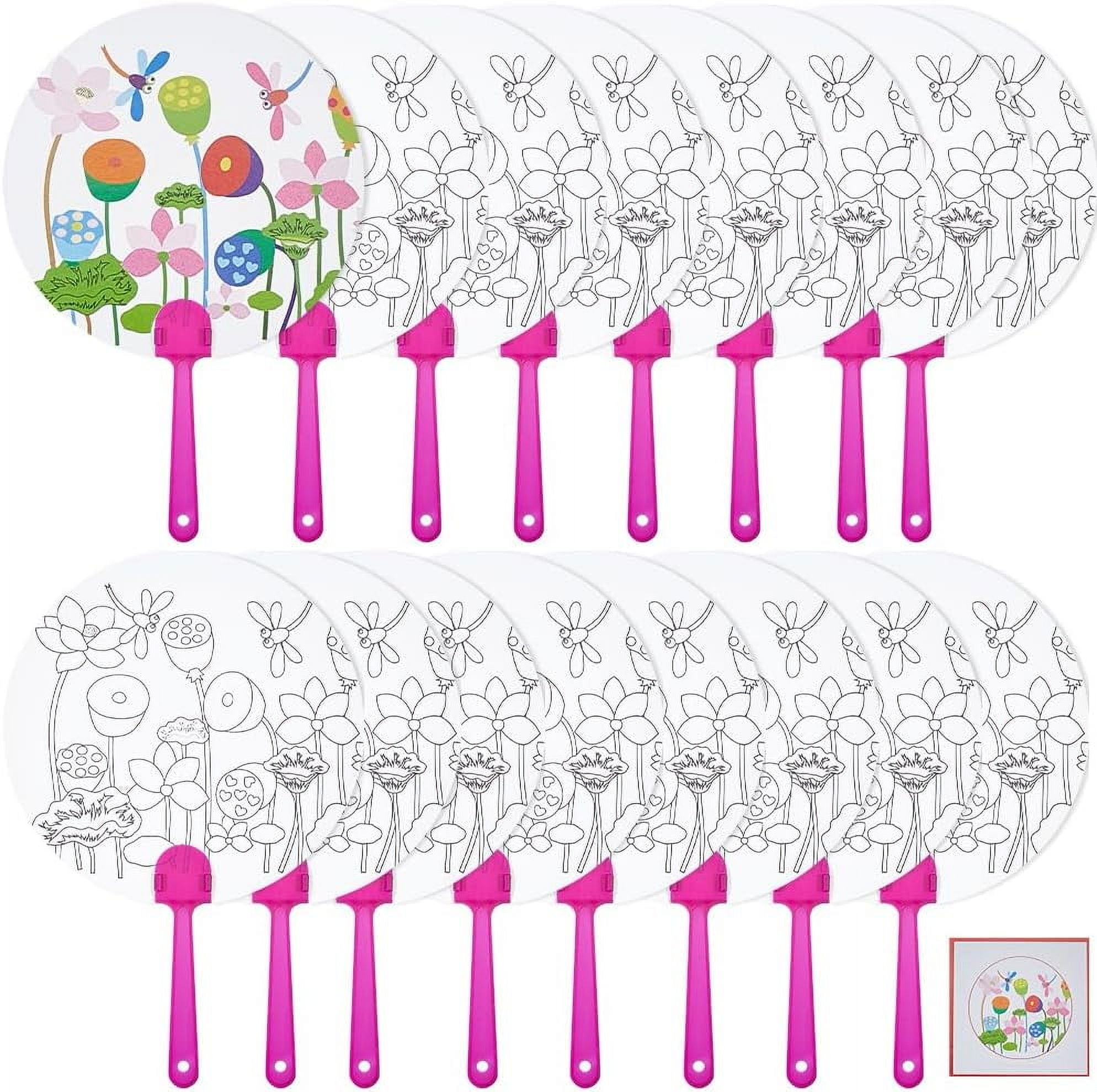 16Pcs White Paper Handheld Fan Lotus Leaf Flower Dragonfly Pattern ...
