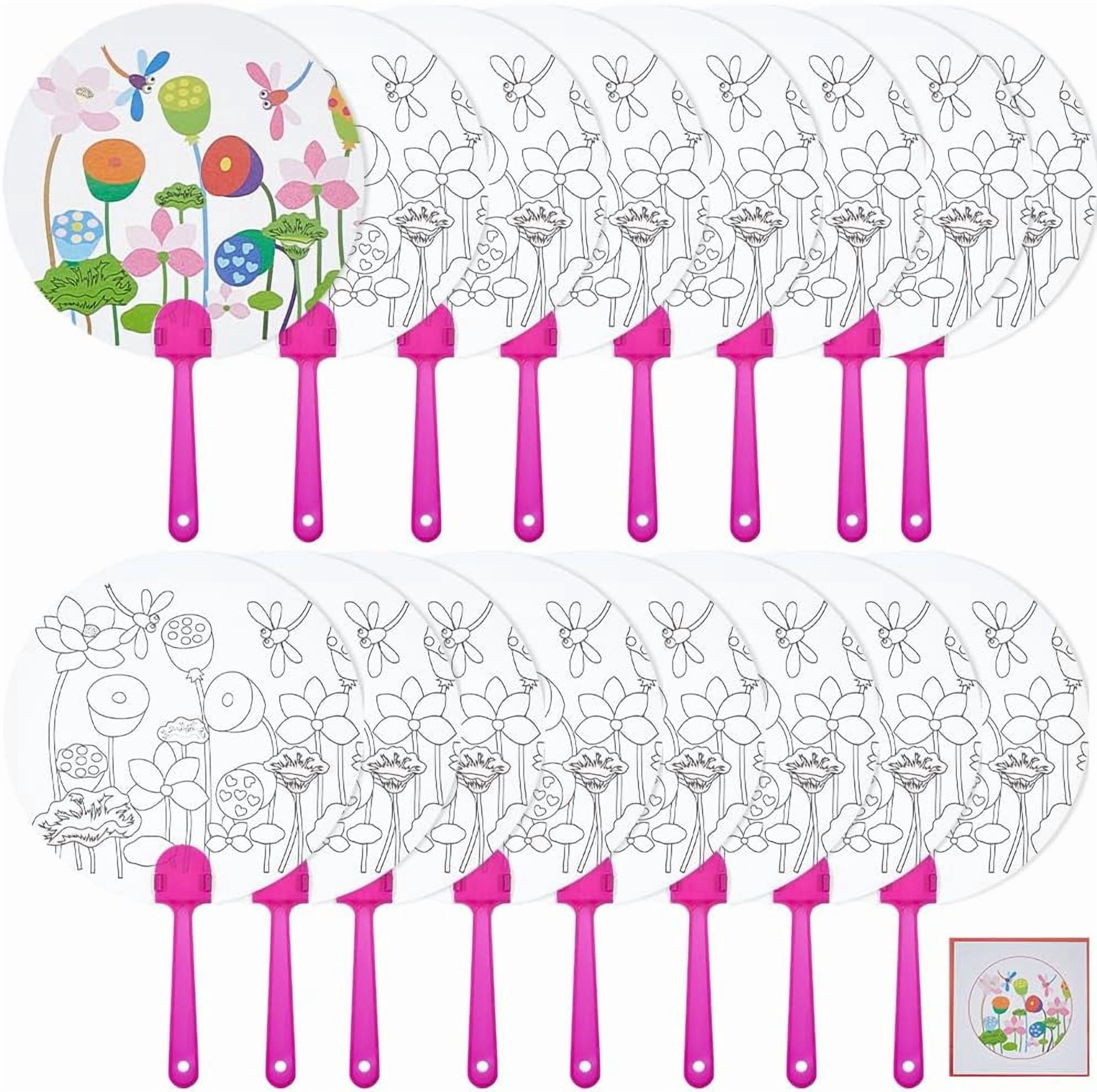 16Pcs White Paper Handheld Fan Lotus Leaf Flower Dragonfly Pattern ...
