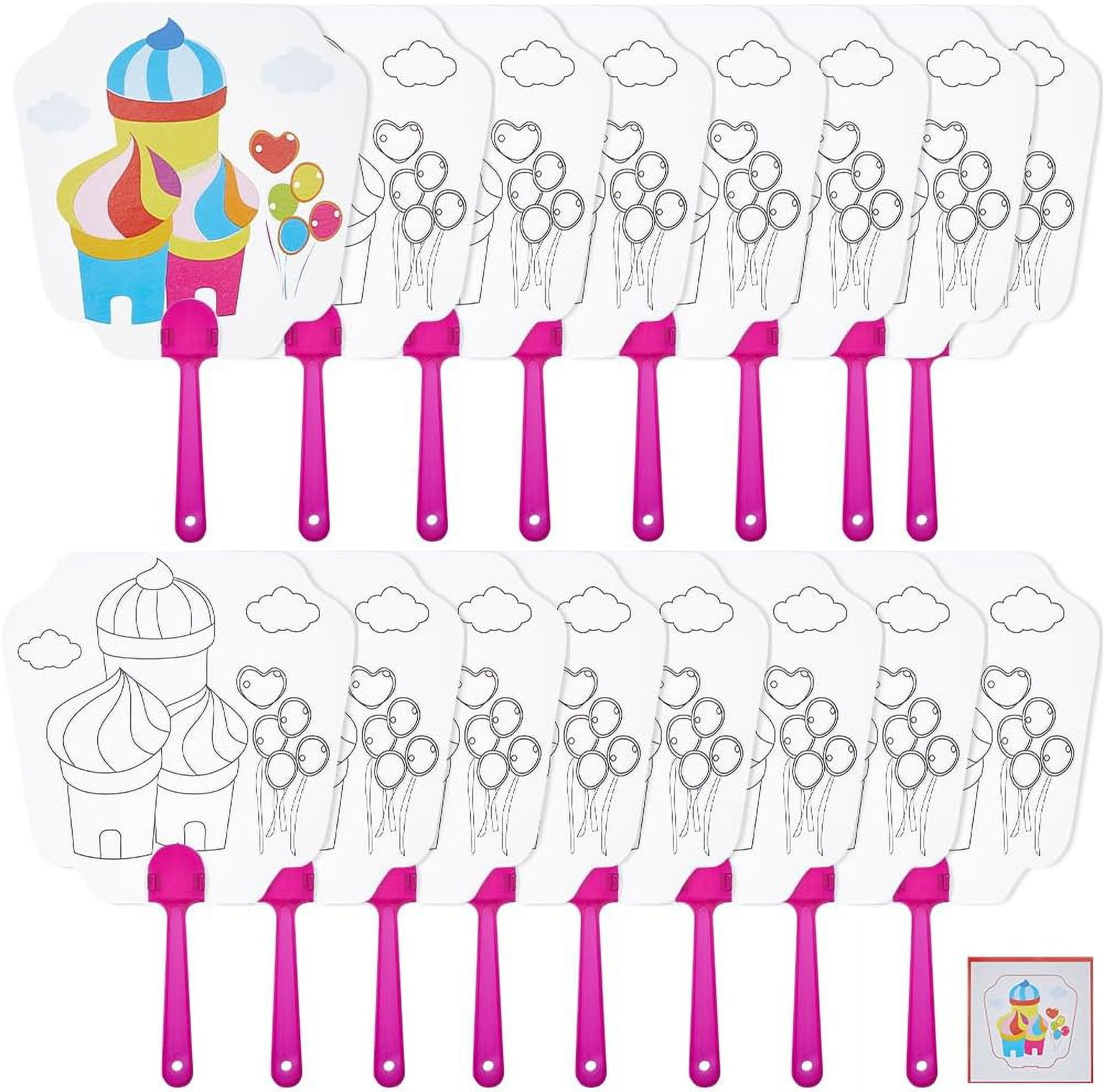 16Pcs White Paper Handheld Painting Fan Castle Heart Love Cloud Pattern ...