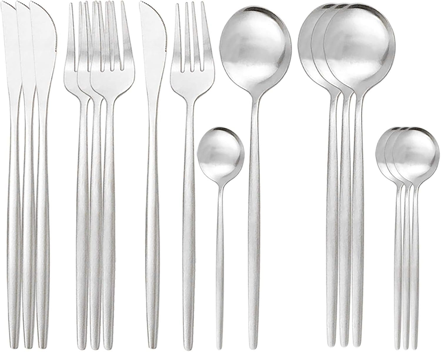 16Pcs White Silver Cutlery Set Fork Spoon Dinnerware Set Matte ...