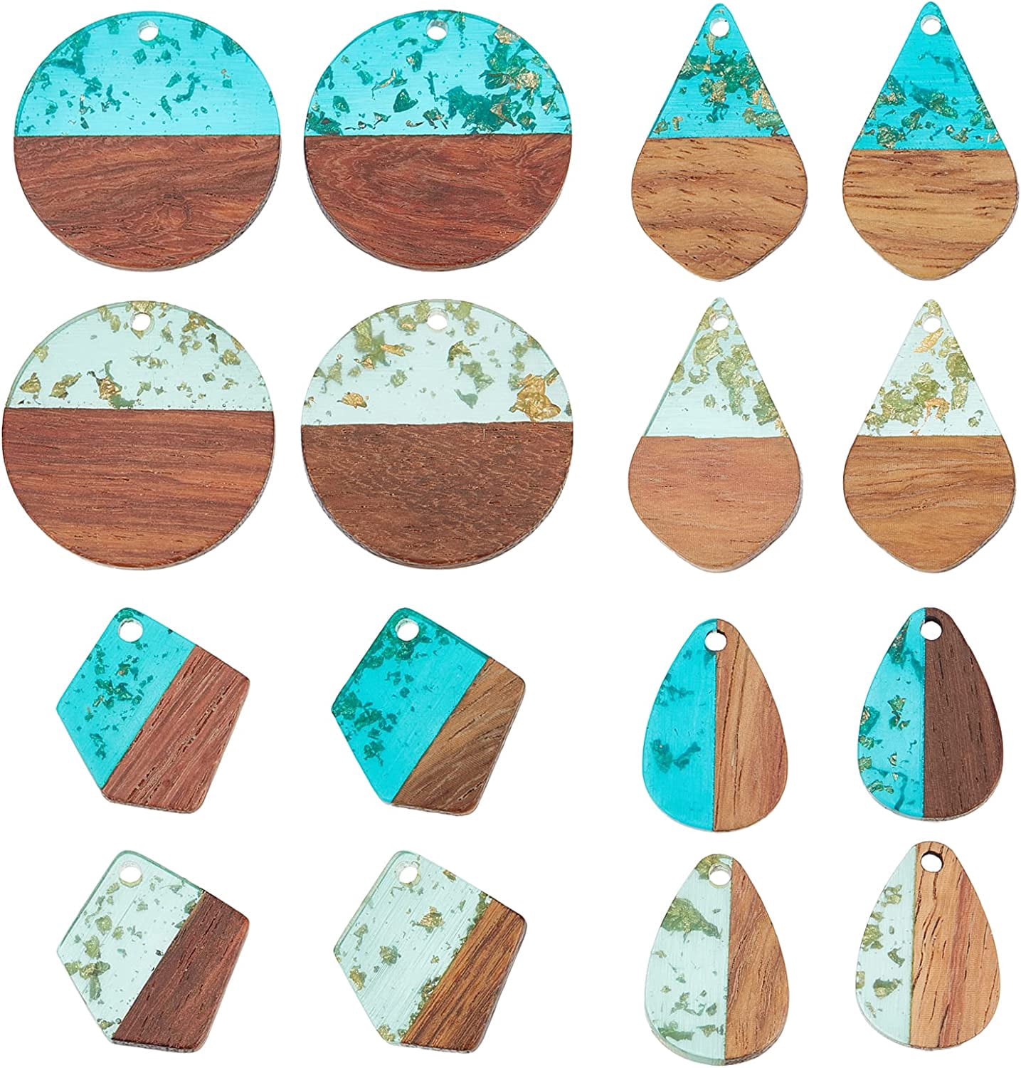 16Pcs Wood Pendants 4 Styles Resin Wooden Earring Pendants Polygon Flat ...