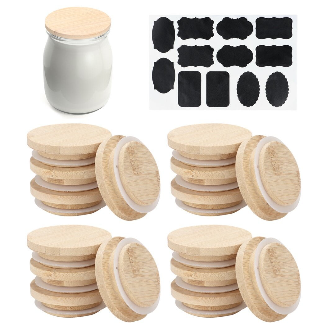 16Pcs Yogurt Jar Lids, Natural Bamboo Oui Lids with Silicone Sealing ...